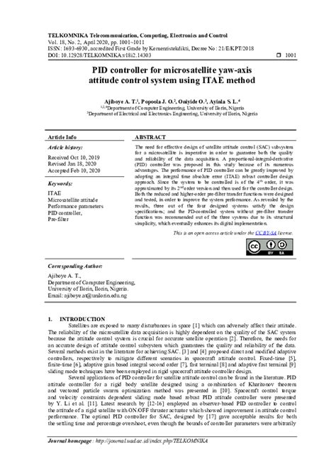 Pdf Pid Controller For Microsatellite Yaw Axis Attitude Control