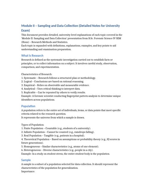 Module Ii Sampling And Data Collection Detailed Pdf Sampling