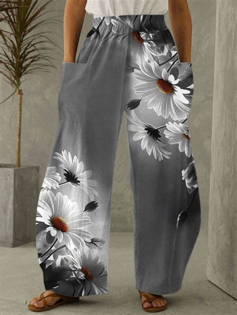 Womens Daisy Print Casual Pants Floral Print Pants Women Pants