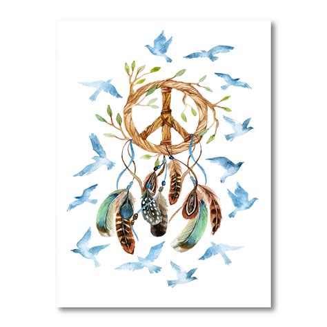 East Urban Home Ethnic Dream Catcher And Peace Sign Print On Canvas