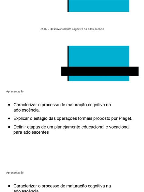 Ua 02 Desenvolvimento Cognitivo Na Adolescência Pdf Adolescência