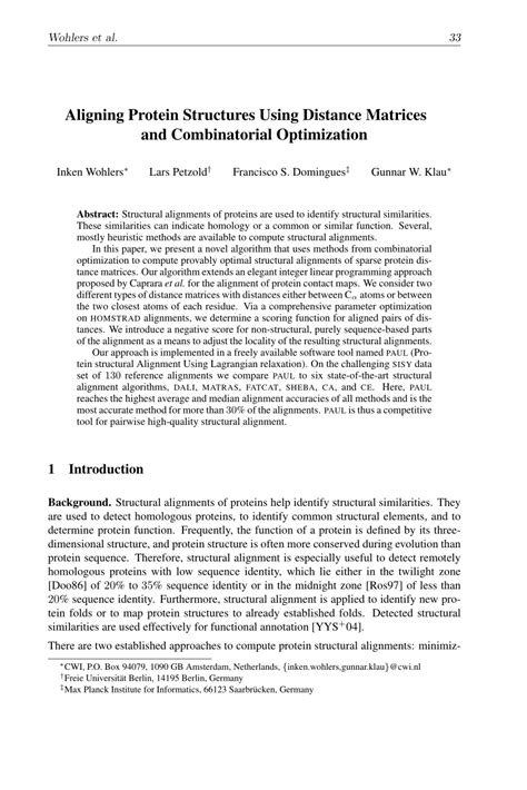 Pdf Aligning Protein Structures Using Distance Matrices And Combinatorial Optimization