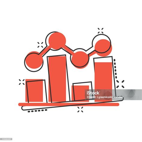 만화 스타일의 차트 그래프 아이콘입니다 화살표는 흰색 고립 된 배경에 만화 벡터 그림을 성장 분석 스플래시 효과 비즈니스