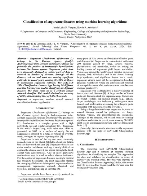 classification of sugarcane diseases using machine learning algorithms