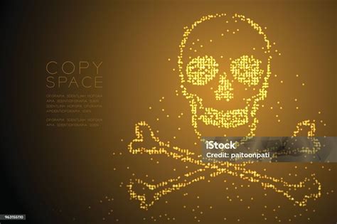 추상 기 원형 도트 픽셀 패턴 해골과 교차 된 뼈 모양 갈색 그라데이션 배경 복사 공간 벡터 Eps 10에 격리는 위험한 개념