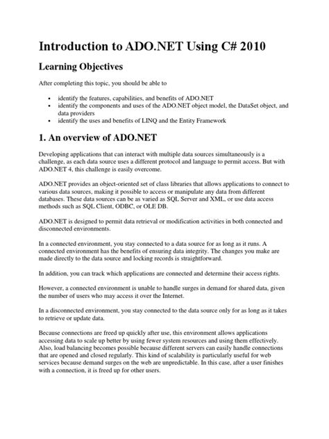 Introduction To Ado Pdf Language Integrated Query Entity Framework