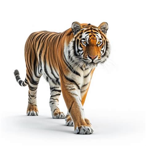 A Tiger Is Walking On A White Background With A White Background
