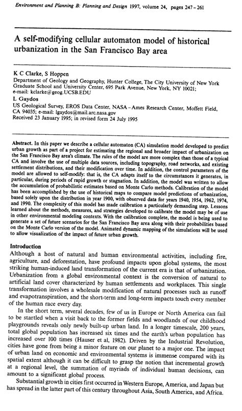 Pdf A Self Modifying Cellular Automaton Model Of Historical Urbanization In The San Francisco