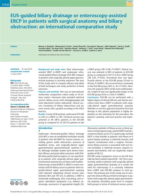 Pdf Eus Guided Biliary Drainage Or Enteroscopy Assisted Ercp In