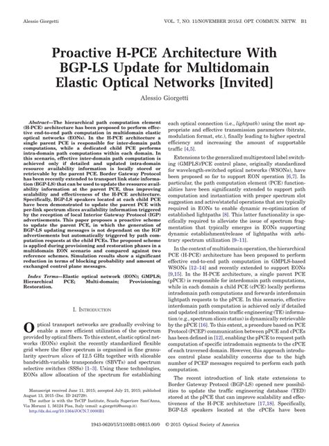 Pdf Proactive H Pce Architecture With Bgp Ls Update For Multidomain