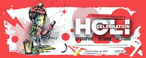 Pichkari 벡터 일러스트 레이 션의 총으로 Holi를 재생 Holi 축제 배너 소년 무료 벡터