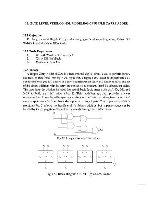Exp 12 Experiment 12 12 Gate Level Verilog Hdl Modeling Of Ripple