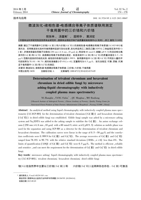 Pdf [determination Of Trivalent Chromium And Hexavalent Chromium In Dried Edible Fungi By