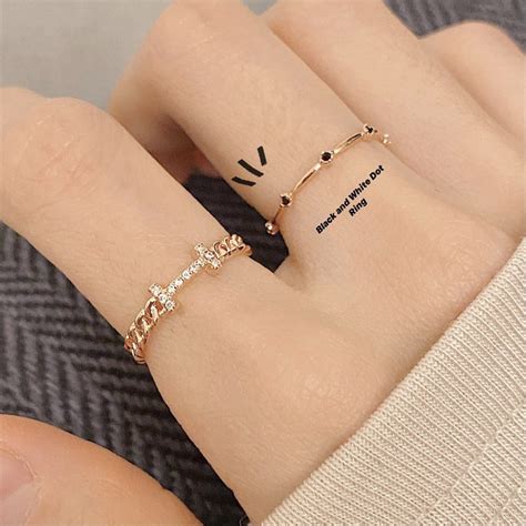 믈링드 블랙 화이트 도트 반지 크리스탈 큐빅 반지 위시버킷