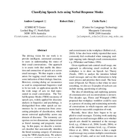 Classifying Speech Acts Using Verbal Response Modes Acl Anthology