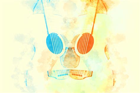 예술에 수채화 그림 배경과 디지털 일러스트 브러시에 전경에 아름 다운 어쿠스틱 기타를 추상화 합니다 0명에 대한 스톡 사진 및 기타 이미지 Istock
