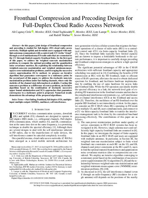 Pdf Fronthaul Compression In Full Duplex Cloud Ran