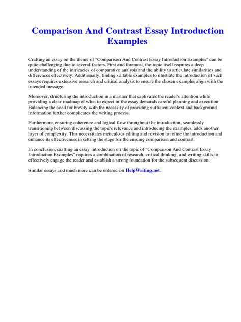 Comparison And Contrast Essay Introduction Examples Pdf Trips