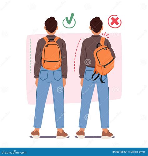 Man Burdened By A Backpack Displays Improper And Proper Postures In