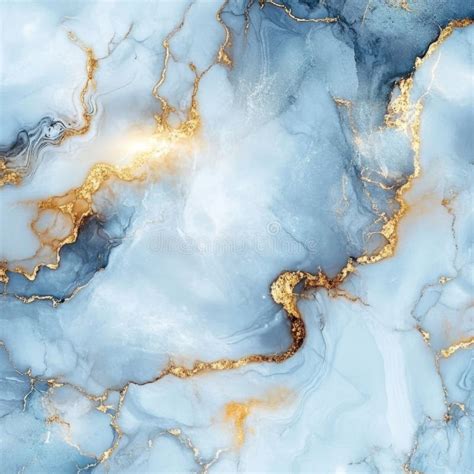 Elegant Blue And Gold Marble Texture With Veins And Patterns Stock