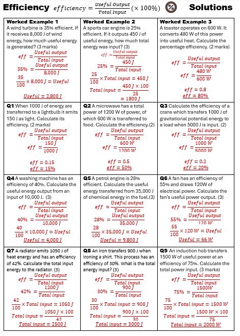 Efficiency Calculations Slop Calculations Worksheet With Answers