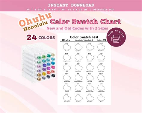 Ohuhu Honolulu 24 Color Swatch Chart Printable Pdf New And Old Codes