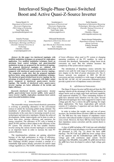 Pdf Interleaved Single Phase Quasi Switched Boost And Active Quasi Z Source Inverter