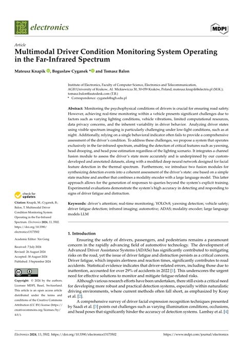 PDF Multimodal Driver Condition Monitoring System Operating In The Far Infrared Spectrum