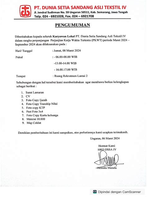 Pengumuman Karyawan Lokal Pdf