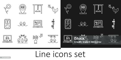 전구와 식물이 있는 스마트 농장 독립형 센서 자동 관개 스프링클러 식물 농업 기술 꽃 및 위치 나무 아이콘을 설정합니다 벡터 검은색에 대한 스톡 벡터 아트 및 기타 이미지