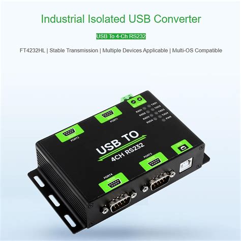 Industrial Isolated USB To 4CH RS232 Converter USB To Serial Adapter FT4232HL Chip Wind Linux