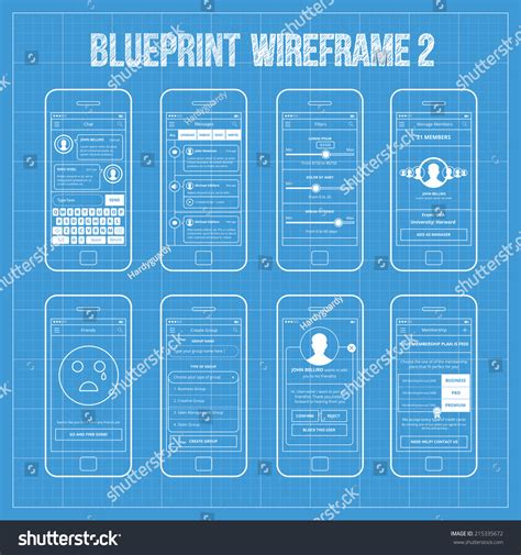 Blueprint Wireframe Mobile App Ui Kit Stock Vector Royalty Free