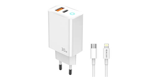 Fali Töltő Adapter Twin Gan 30w Usb C és Usb A Kimenettel