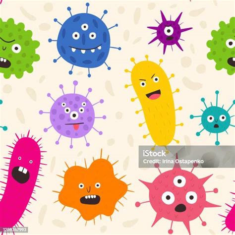 박테리아와 세균이 있는 매끄러운 패턴 백색 배경에 고립된 색 미생물 및 질병 바이러스 좋은 나쁜 미생물 건강관리와 의술에 대한 스톡 벡터 아트 및 기타 이미지 Istock