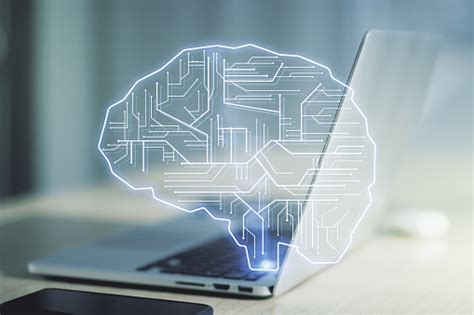 배경에 컴퓨터와 창조적 인 인간의 뇌 마이크로 회로의 이중 노출 미래 기술 및 Ai 개념 0명에 대한 스톡 사진 및 기타 이미지 0명 기계류 노트북 Istock