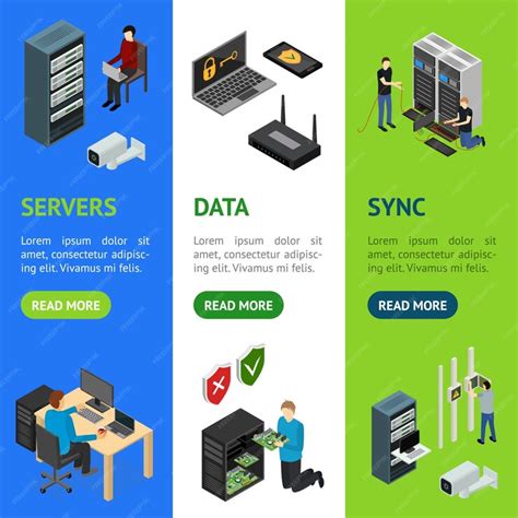 Premium Vector Server Hardware Banner Vecrtical Set Isometric View