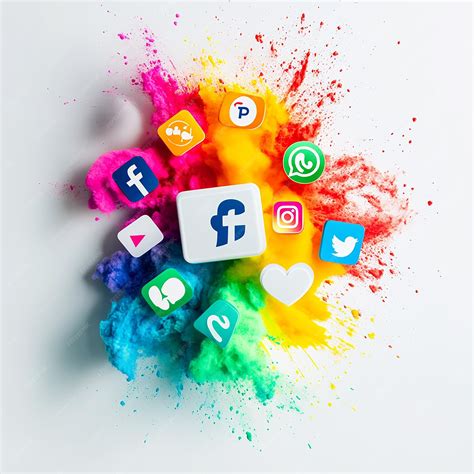 유명한 소셜 미디어 아이콘으로 바으로 색이 폭발하는 색 배경 프리미엄 Ai 생성 이미지