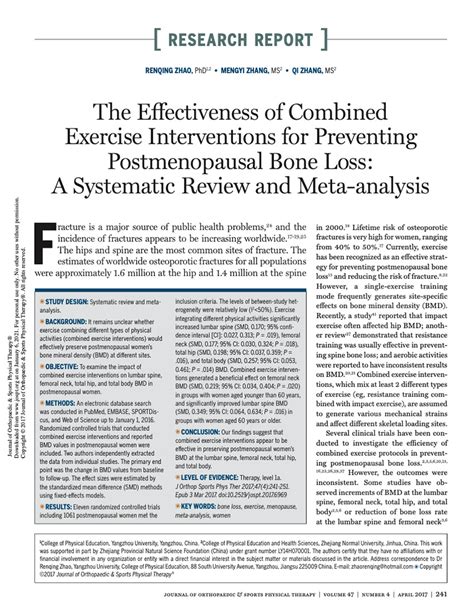 The Effectiveness Of Combined Exercise Interventions For Preventing Postmenopausal Bone Loss A