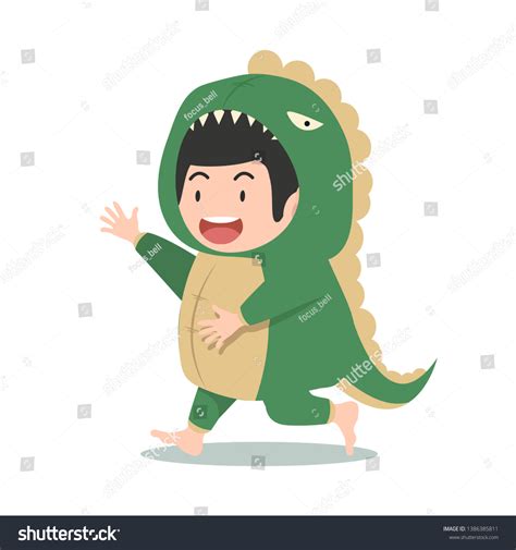 Cute Boy Dinosaur Costume Stock Vector Royalty Free 1386385811