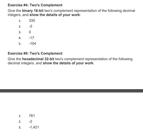 Solved Exercise 4 Two S Complement Give The Binary 16 Bit Chegg Com