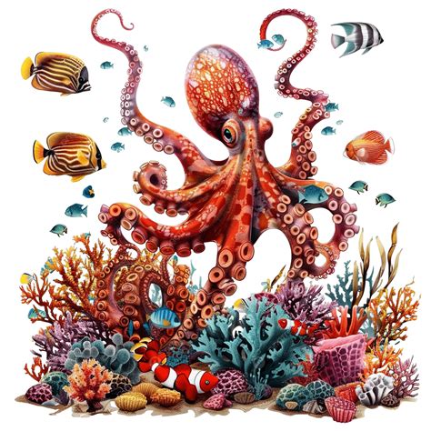 海洋棲息地和美麗的珊瑚有魚珊瑚礁和巨型章魚 海 海藻 鱼png去背圖片素材免費下載，免摳圖設計圖案下載 Pngtree