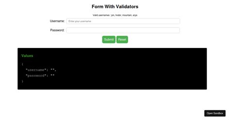 React Reactive Form Examples CodeSandbox