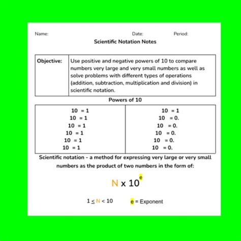 Scientific Notation Notes W Practice All Operations Answer Key Included