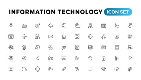 Information Technology Line Icons Collection Big Ui Icon Set In A Flat