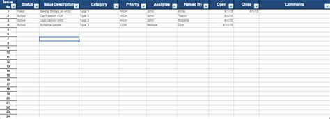 Issue Tracker Template Excel Free Download