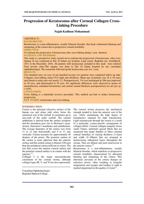 Pdf Progression Of Keratoconus After Corneal Collagen Cross Linking Procedure