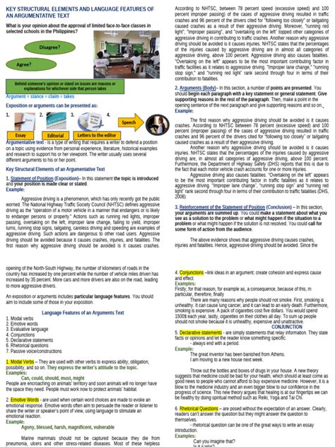 Elements And Language Features Of An Argumentative Text Pdf Traffic Collision Traffic