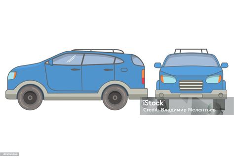 자동차도로 모든wheel 드라이브입니다 가족 도시 수송입니다 차량 측면 보기와 앞에 벡터는 평면 스타일에 개체 그룹에 대한 스톡 벡터 아트 및 기타 이미지 Istock