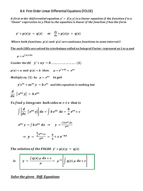 8 4 First Order Linear Differential Equations Folde Pdf