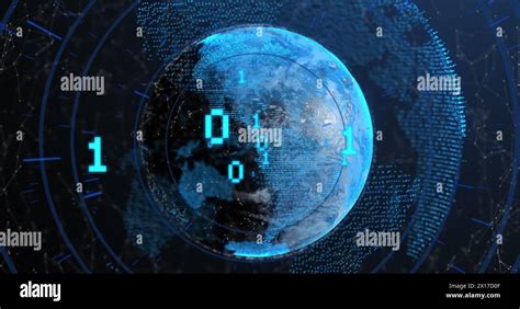 image of binary coding and network of connections over globe against